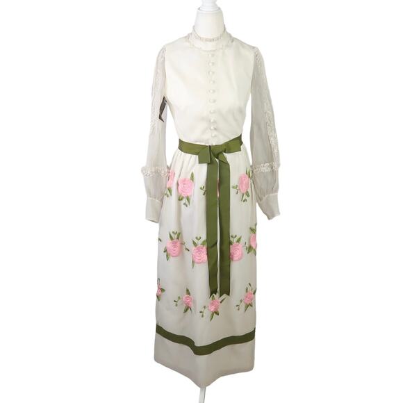 Jack Bryan | Dresses | Vintage 6s Jack Bryan Cream Pink Floral Embroidered Formal Maxi Dress 8 ...